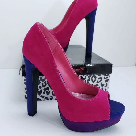 Anne Michelle | Shoes | Hot Pink Colorblock Platform Heels | Poshmark